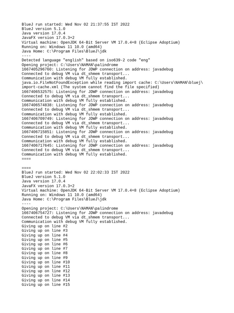 Bluej Debuglog | PDF | Java (Programming Language) | Virtual Machine