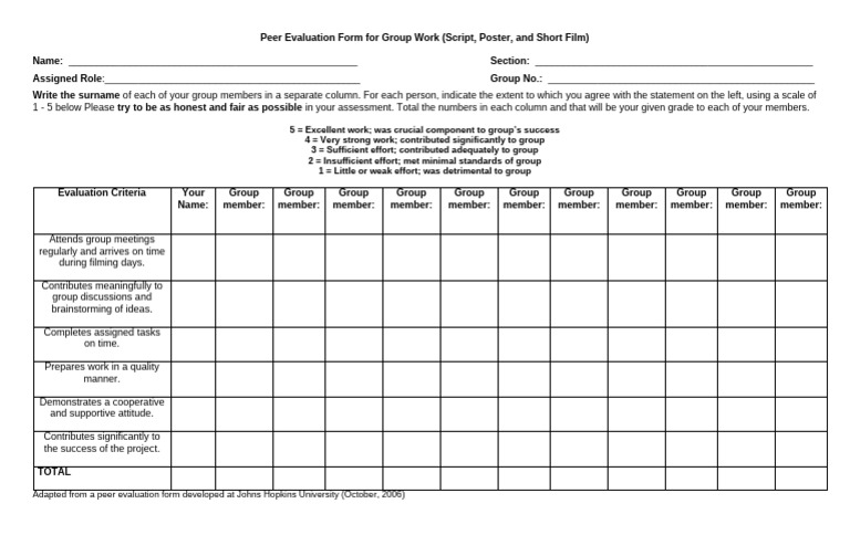 Group Work Peer Evaluation Form | PDF
