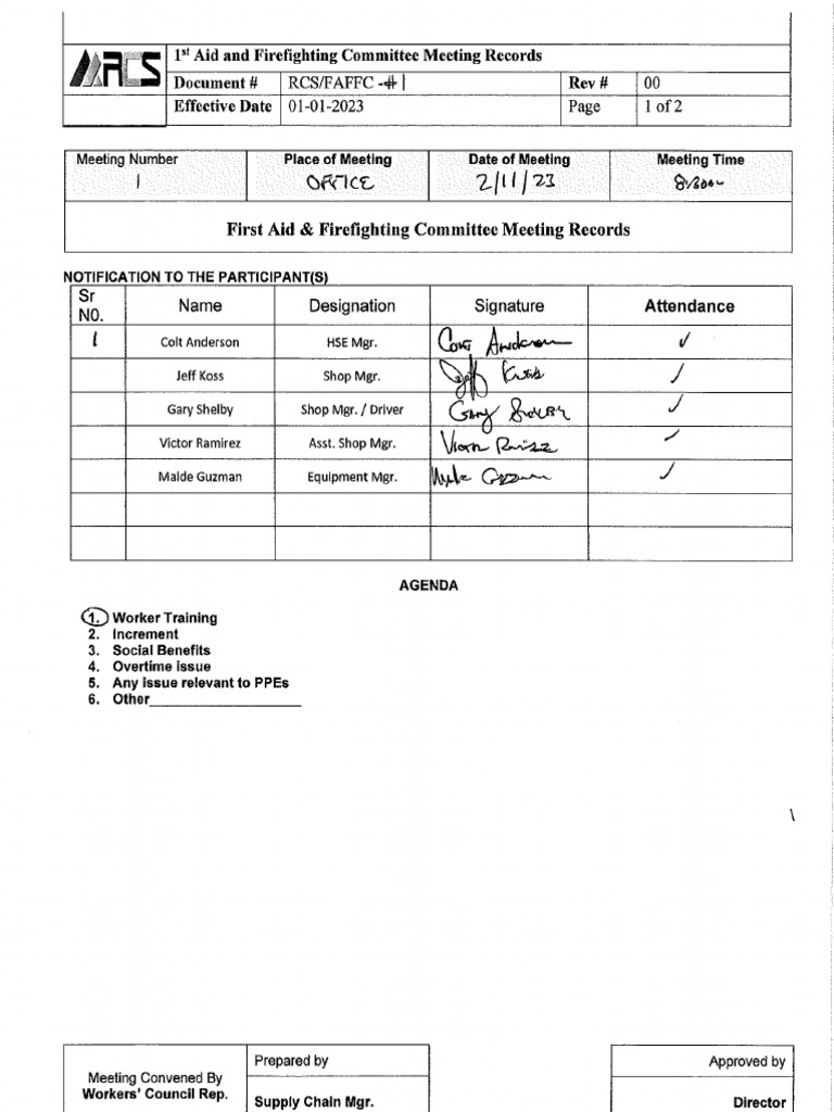 RCS - 1st Aid & Firefighting Comittee - MR - 2023 | PDF