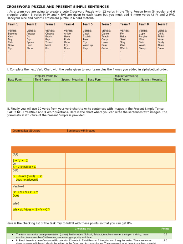 Crossword Puzzle and Present Simple Sentences | PDF | Verb | Languages
