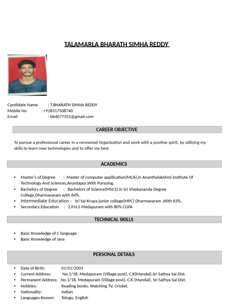 Bharath Resume 1 | PDF