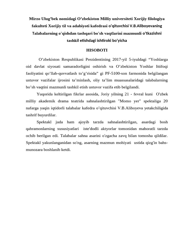 Momo Yer - 21.02.hisobot | PDF