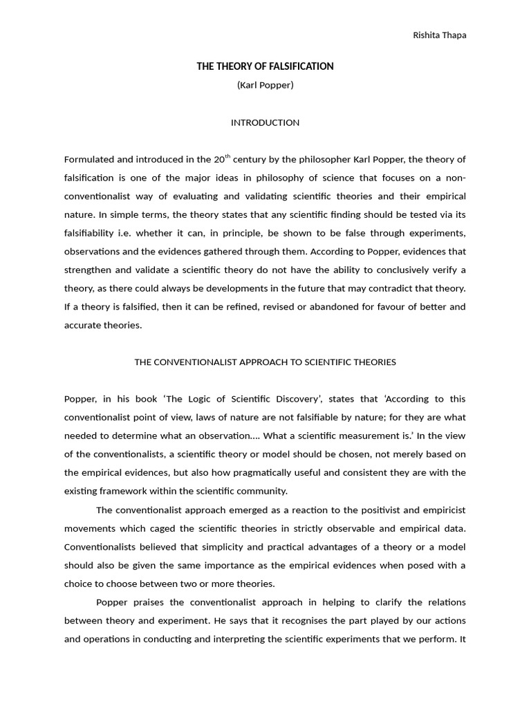 The Theory of Falsification | PDF | Falsifiability | Karl Popper