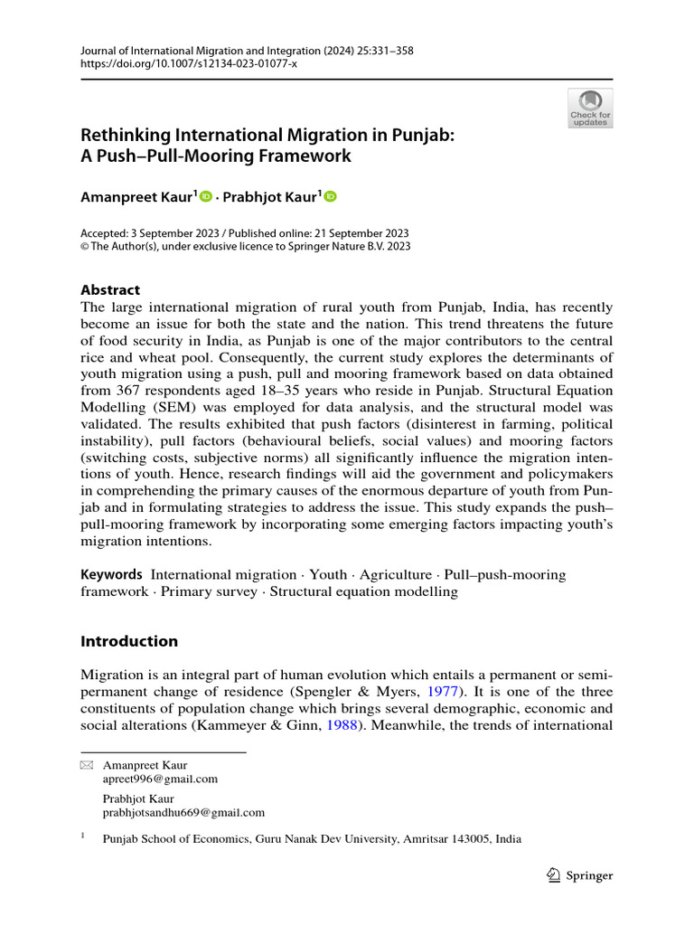 Sindhwani Caste and Youth Migration in Punjab | PDF | Human Migration ...