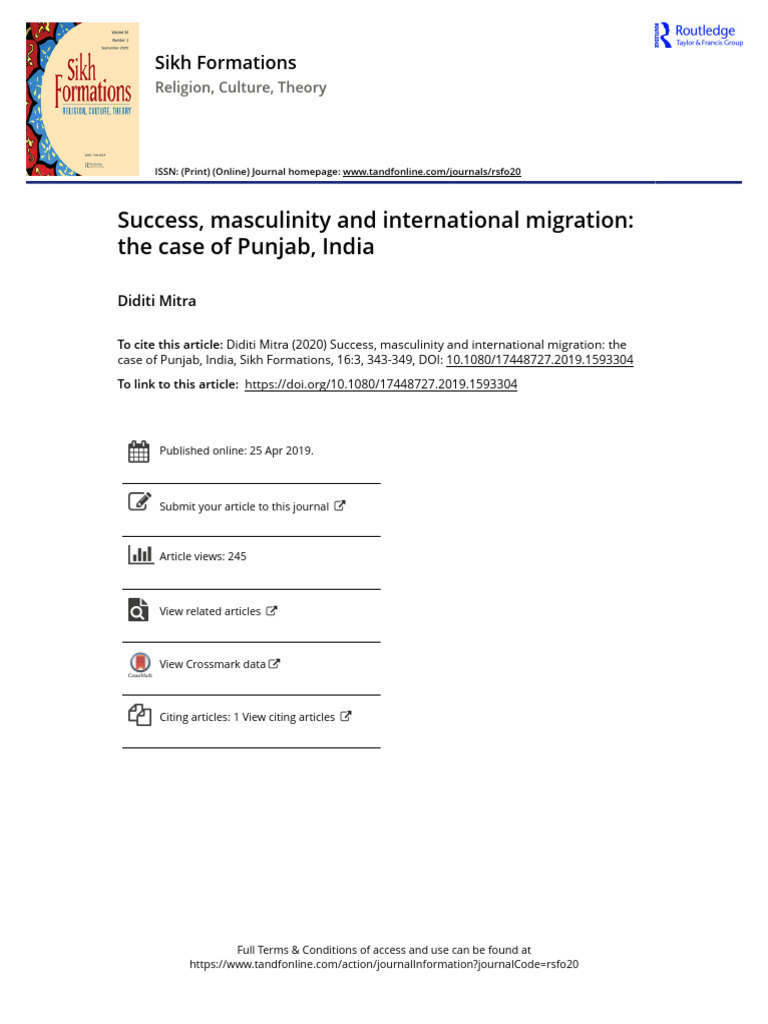 Punjab's Jat Sikh Masculinity & Migration | PDF | Masculinity | Human ...