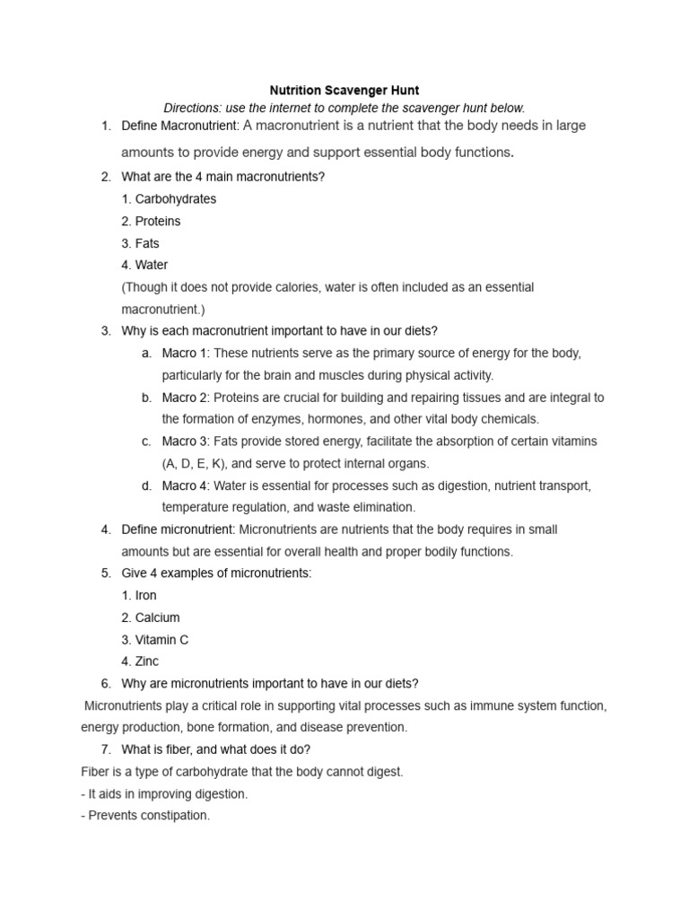 Copy of Nutrition Scavenger Hunt | PDF | Nutrients | Food Energy