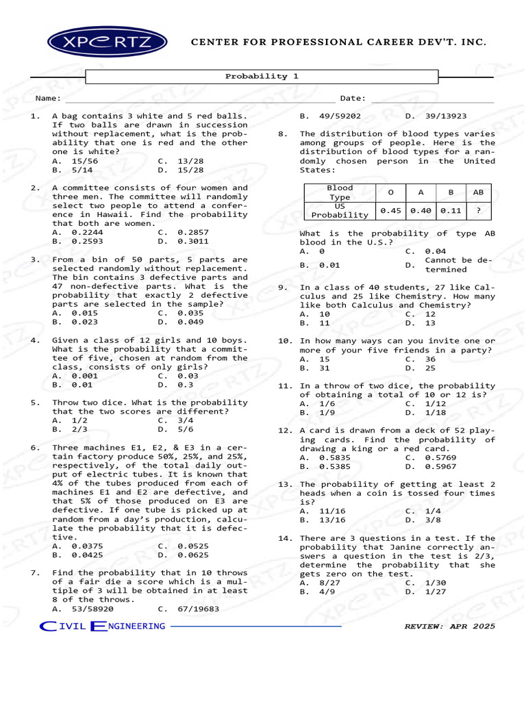 Probability Questions and Answers PDF | PDF | Applied Mathematics ...