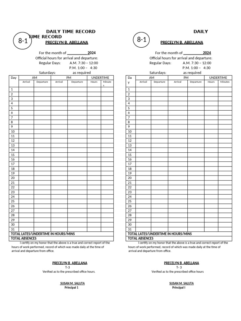 Daily Time Record Daily Time Record | PDF