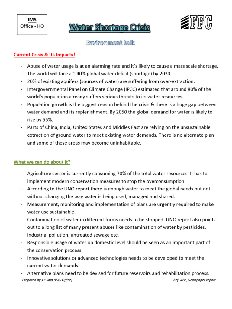 Global Water Crisis: Causes & Solutions | PDF