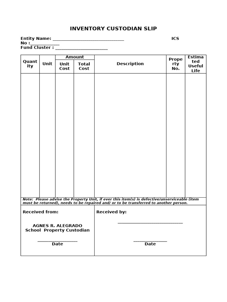 Inventory Custodian Slip | PDF