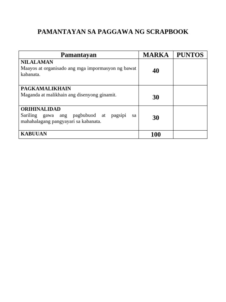 Pamantayan Sa Paggawa NG Scrapbook | PDF