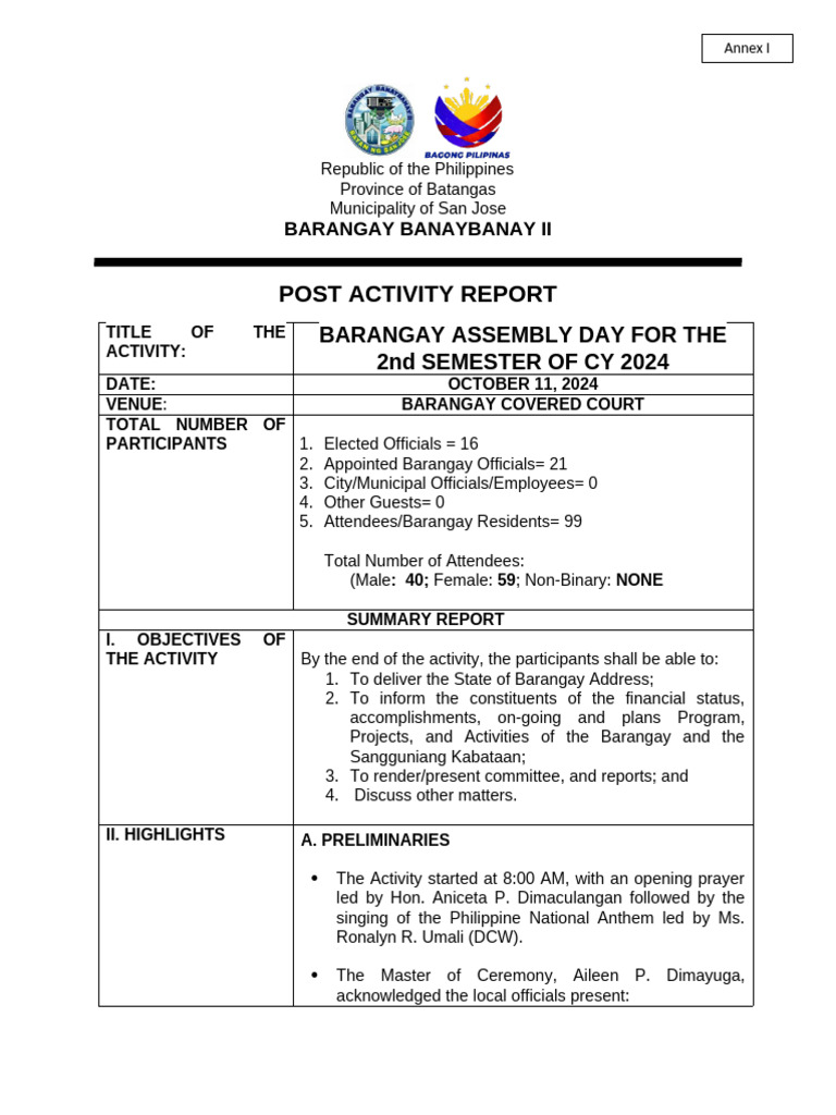 Annex I - Post Activity Report BAD 2024 | PDF