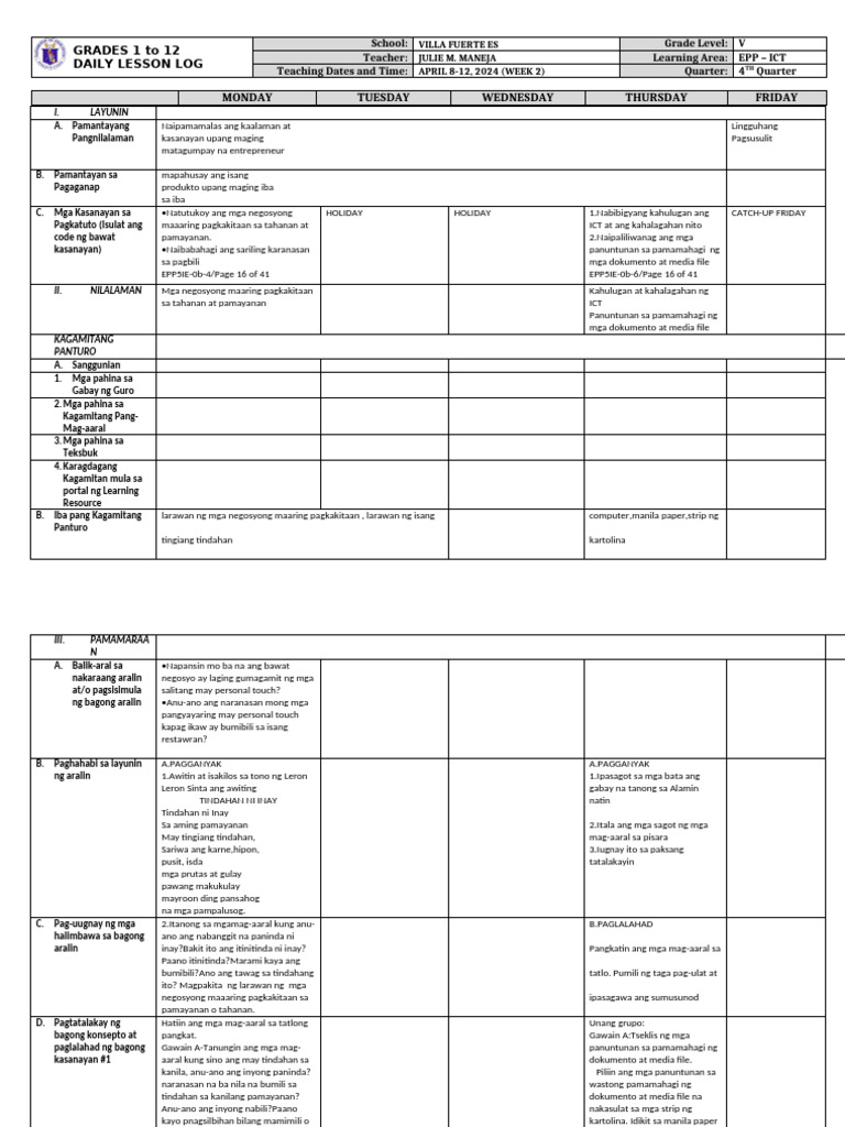 Grade 5 DLL Epp 5 q4 Week 2 | PDF