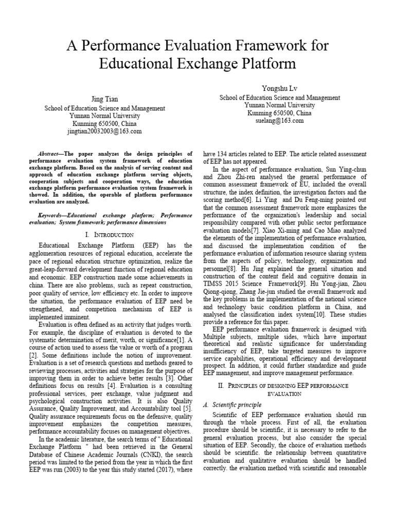 A Performance Evaluation Framework For Educational Exchange Platform ...