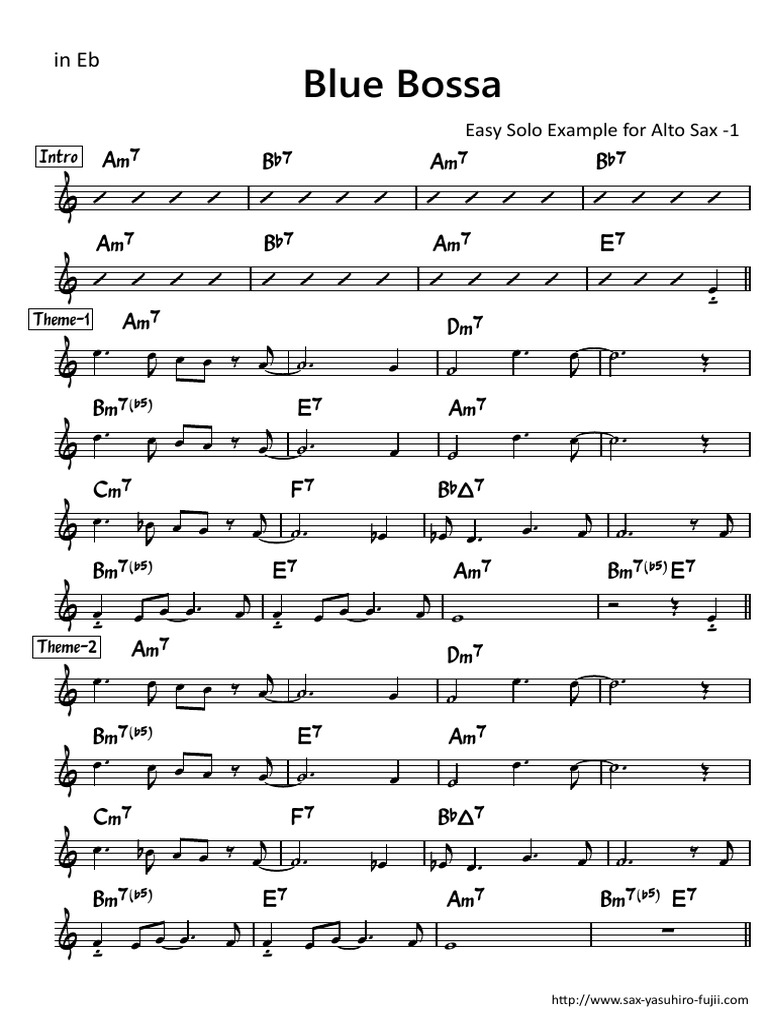 Blue Bossa - Easy Solo Example For Alto Sax - 1 (Revised) | PDF