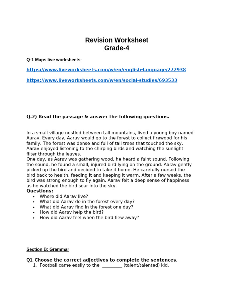 Revision worksheet grade 4_1578239_2025_03_03_13_20 | PDF