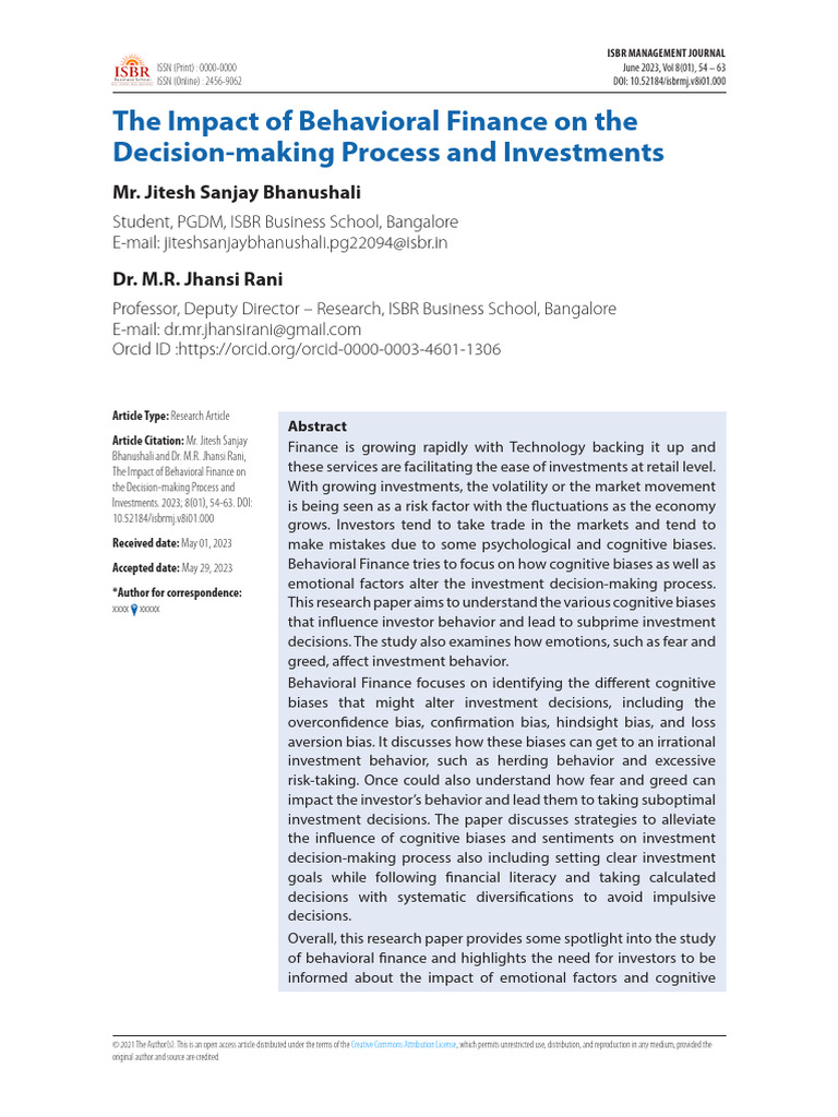 The Impact of Behavioral Finance on the Decision-making Process and ...