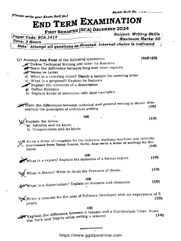 Bca 1 Sem Writing Skills Bca 141t Dec 2024 | PDF
