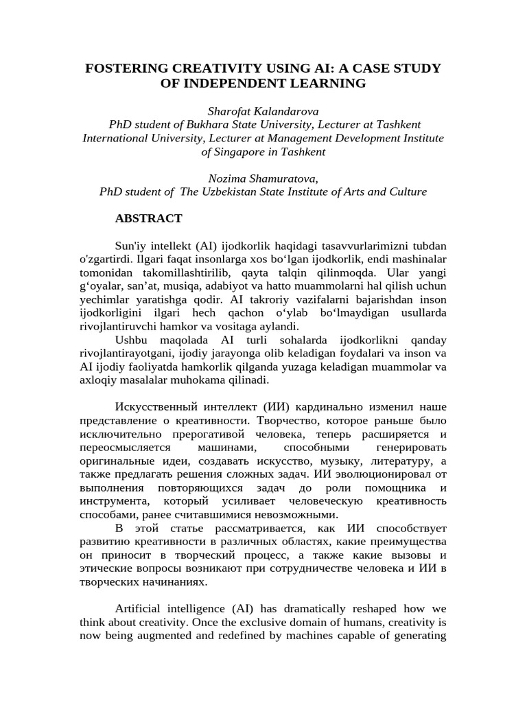 Sharofat Kalandarova Maqola 1 | PDF | Artificial Intelligence | Intelligence (AI) & Semantics