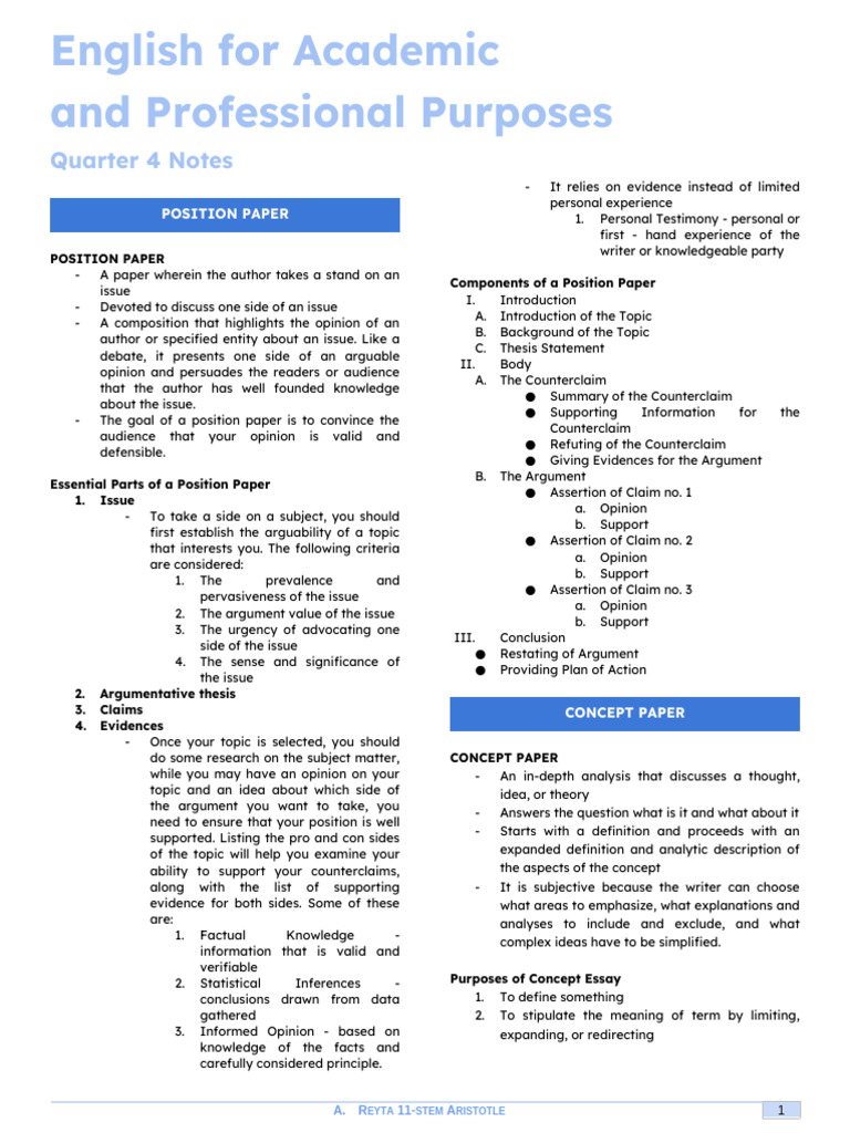 11 Q4 - Eapp Exam Reviewer | PDF | Concept | Argument