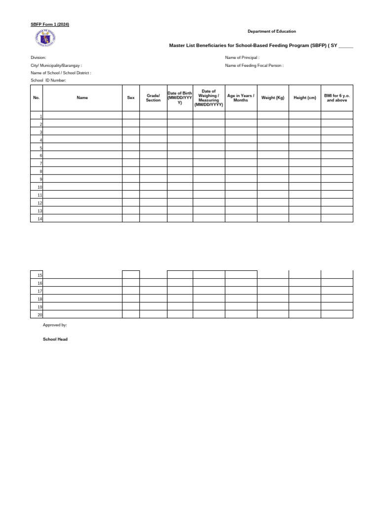 SBFP Forms 1 2 Disaggregated by Sex. Version 2 | PDF | Human Size ...