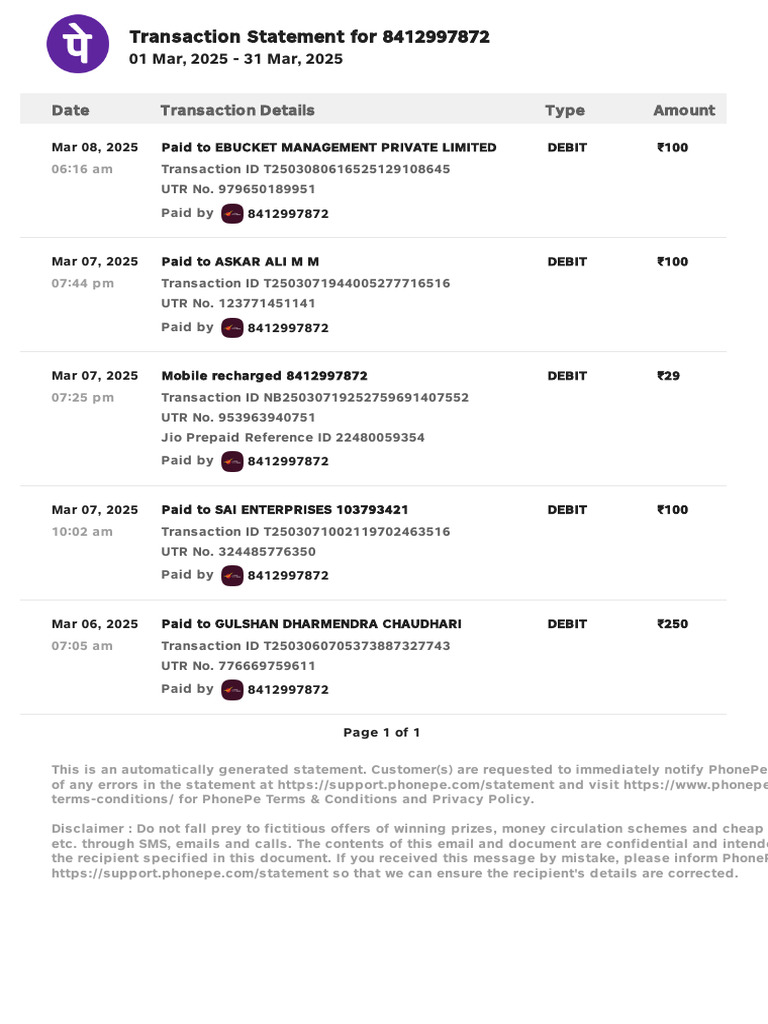PhonePe Statement Mar2025 Mar2025 | PDF