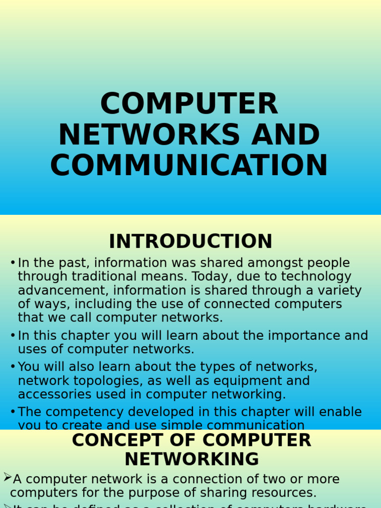 Introduction To COMPUTER NETWORKS AND COMMUNICATION - Grade 8 | PDF | Computer Network | Peer To ...