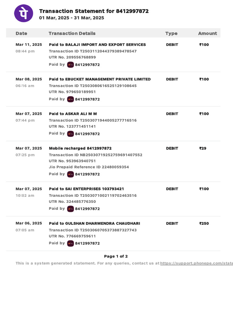 PhonePe Statement Mar2025 Mar2025 | PDF