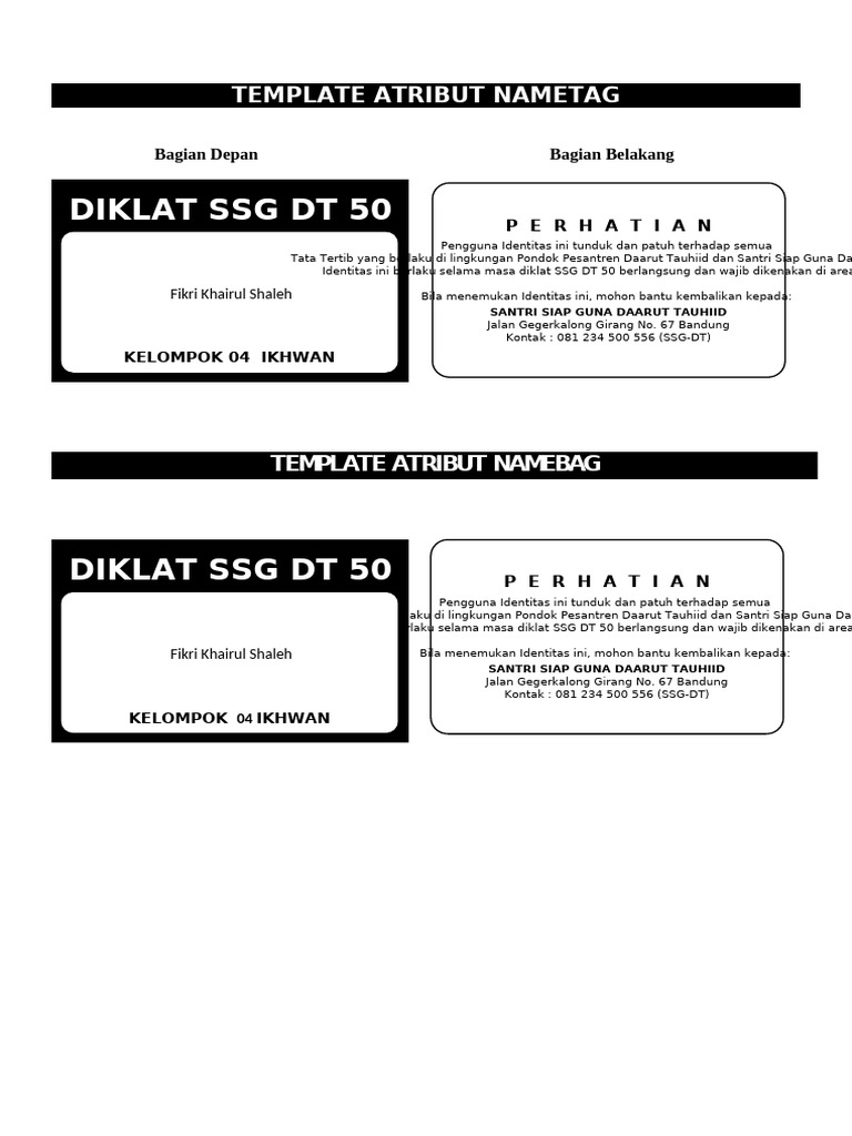 SSG DT 50 - Template Nametag & Namebag | PDF