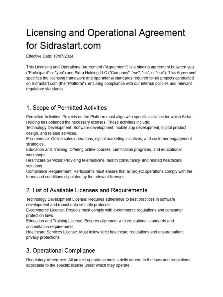 Licensing and Operational Agreement | PDF | Regulatory Compliance | License