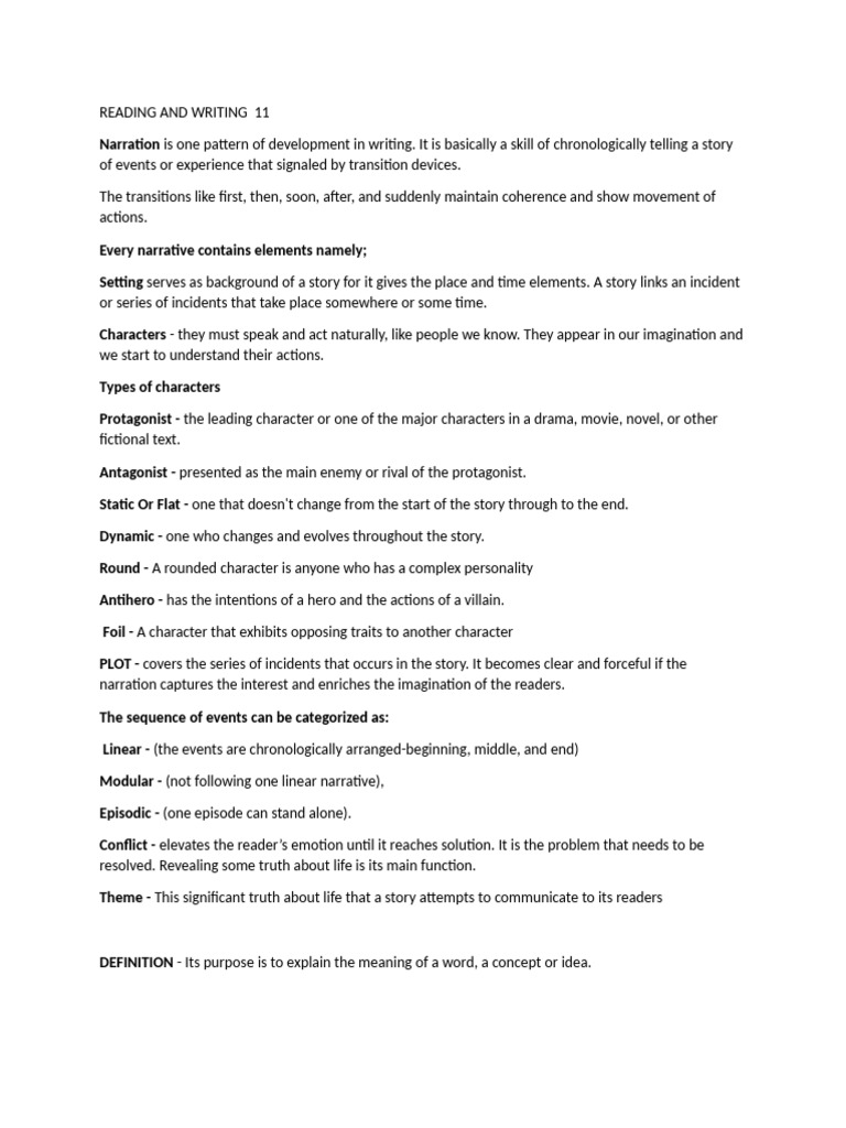 Grade 11 Reading and Writing Guide | PDF | Definition | Narrative