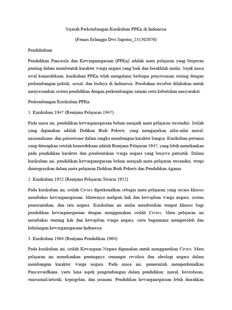 Sejarah Kurikulum PPKn Indonesia | PDF