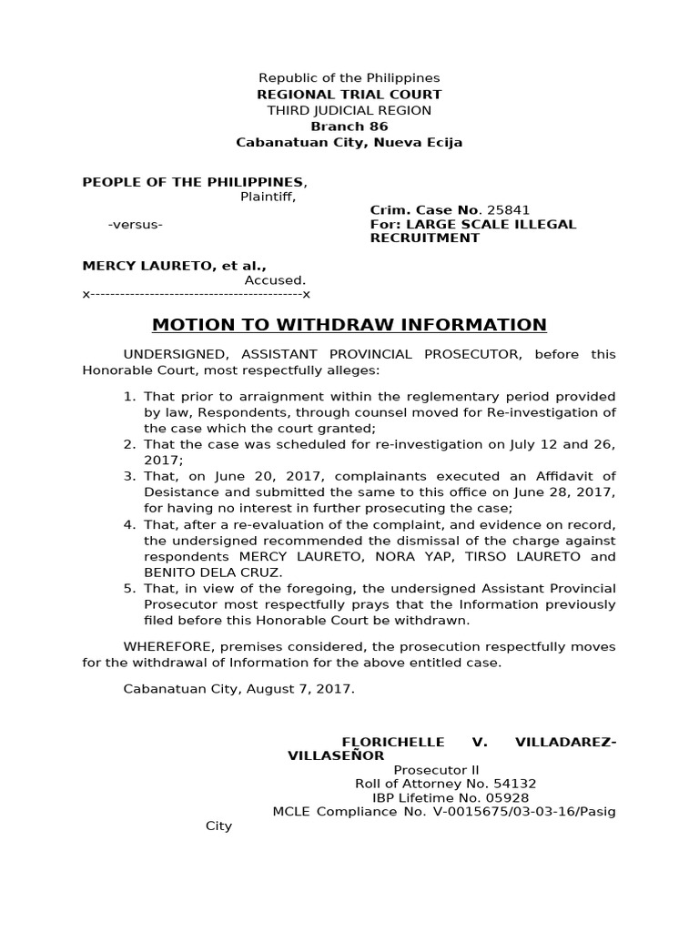 Motion To Withdraw Info | PDF | Prosecutor | Criminal Justice