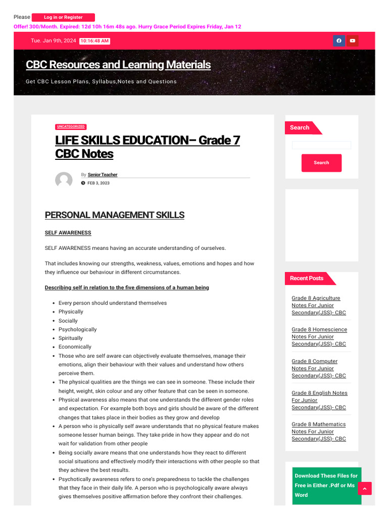 LIFESKILLSEDUCATION Grade7CBCNotes CBCResourcesandLearningMaterials ...