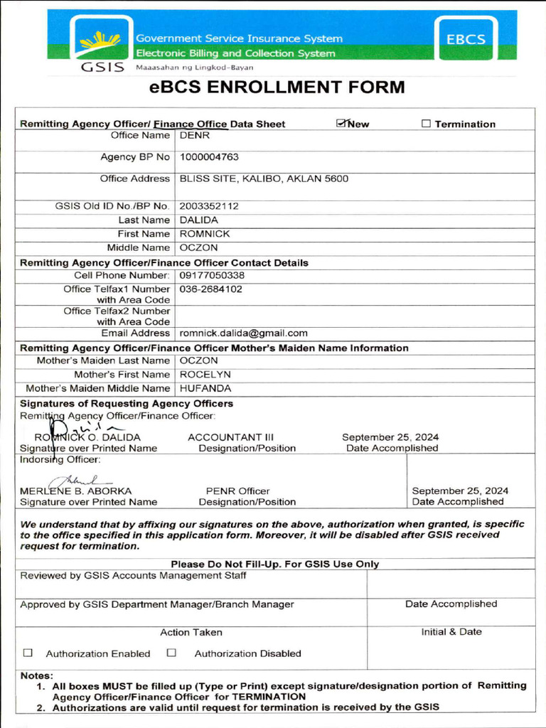 Ebcs Enrollment Form | PDF