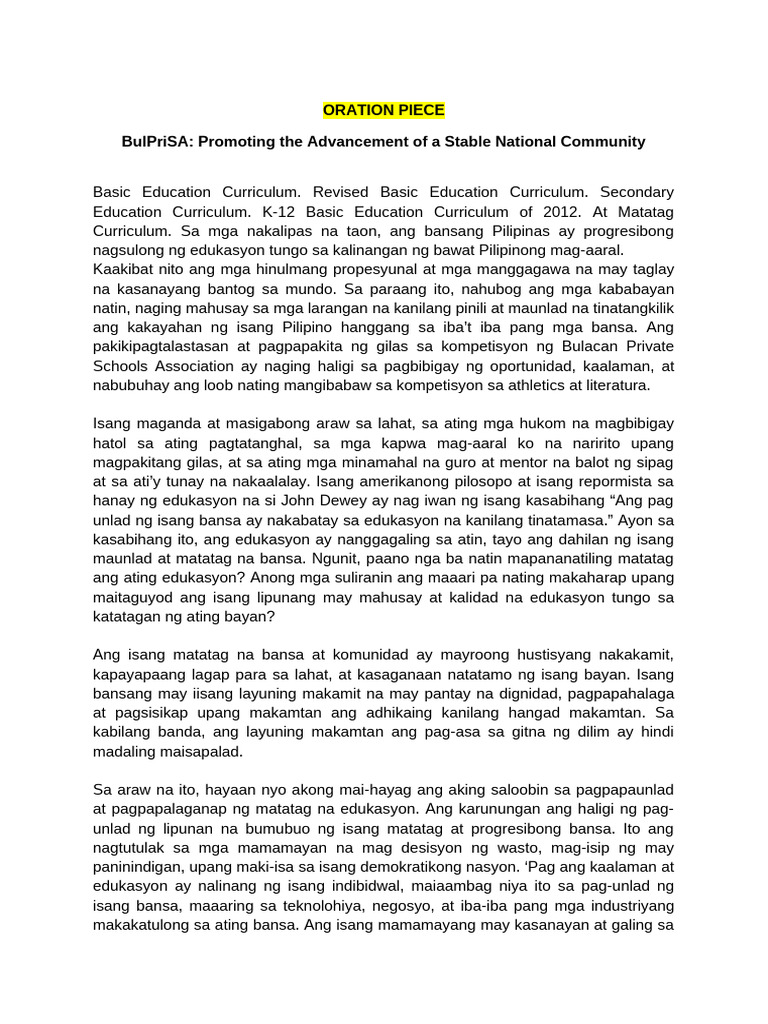 Oration Piece | PDF