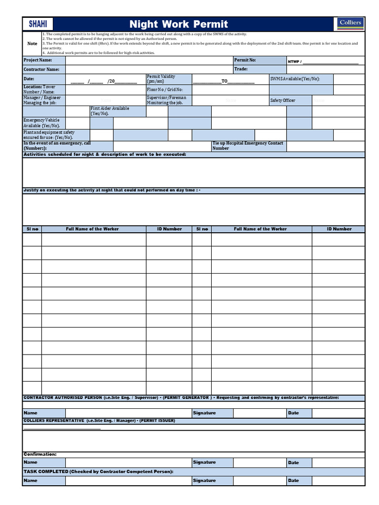 Night Work Permit Guidelines | PDF