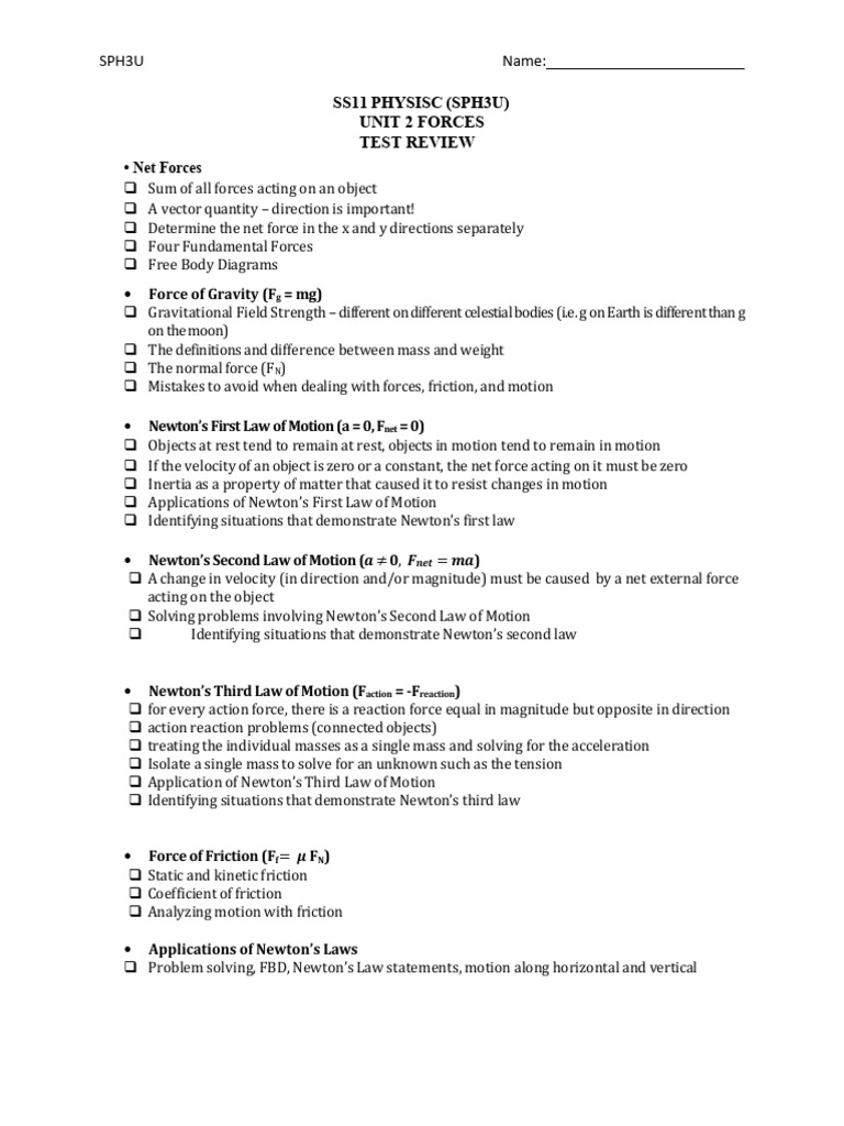 Forces Test Review Package | PDF | Force | Newton's Laws Of Motion