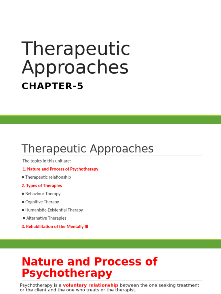 Ch.5 XII, Therapeutic Approaches | PDF | Psychotherapy | Behaviour Therapy