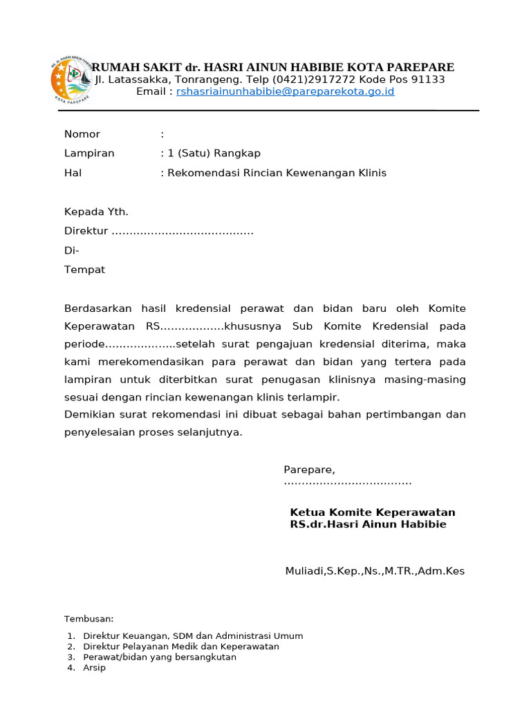Rekomendasi Kewenangan Klinis RS Hasri Ainun | PDF