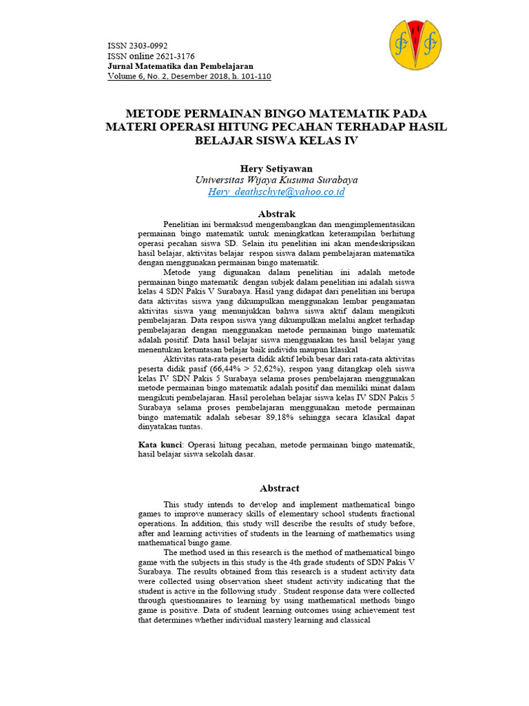 Metode Permainan Bingo Matematik Pada Ma D111d01a | PDF