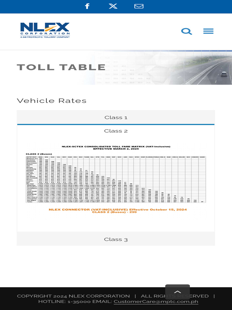 Toll Table - NLEX Corporation | PDF