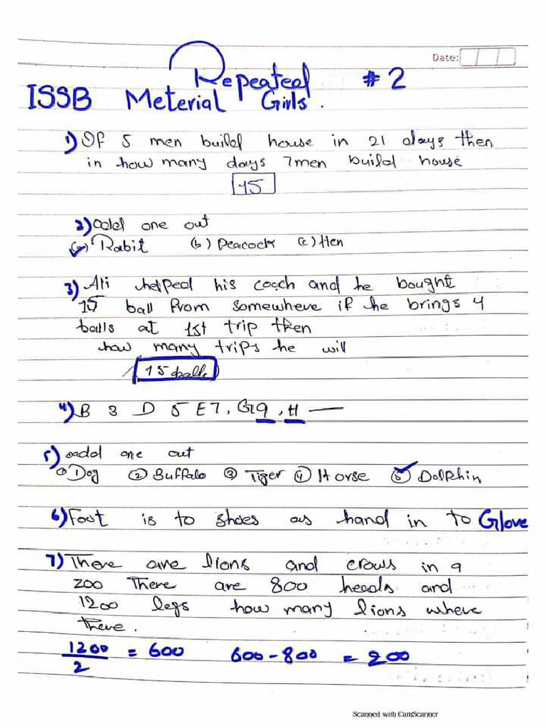 Solved PAF Intelligence Portion Verbal Questions Complete Question By Issb Materials Girls ...