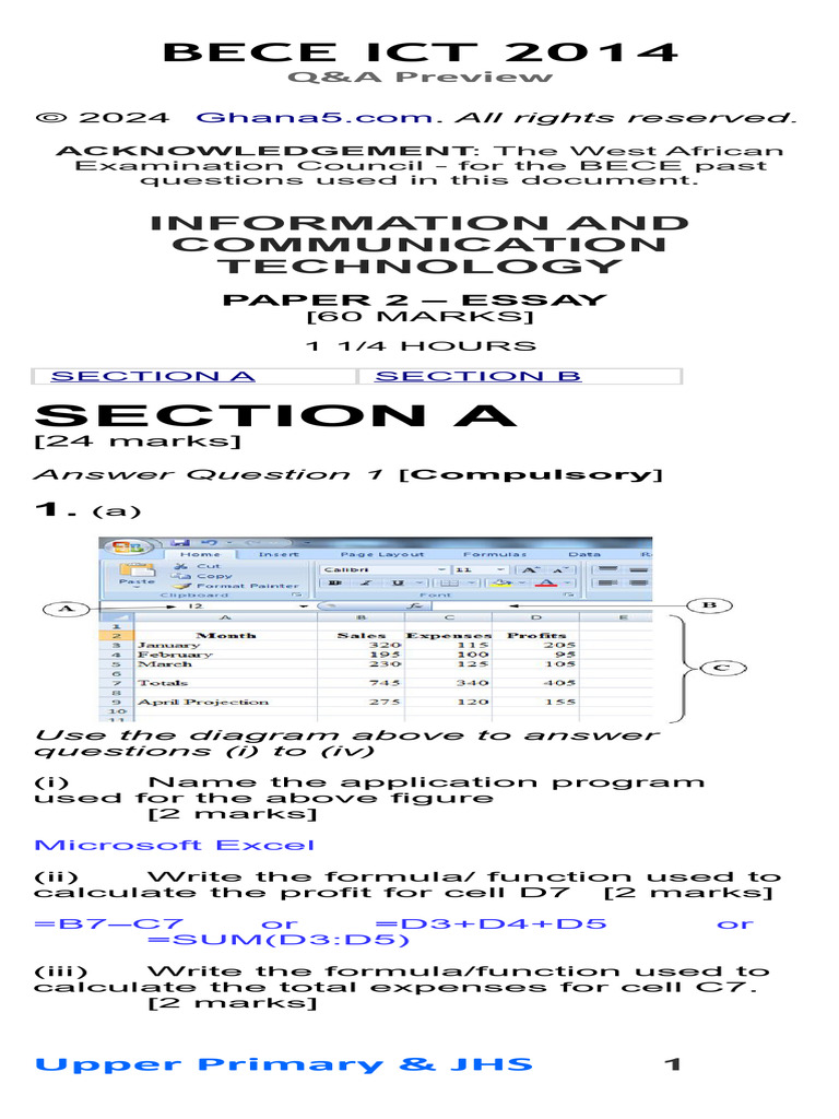 BECE ICT 2014 P2 QA Preview | PDF | Microsoft Software | Ibm Pc Compatibles