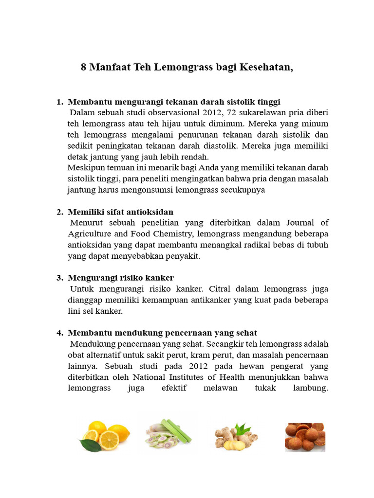 8 Manfaat Teh Lemongrass Bagi Kesehatan | PDF