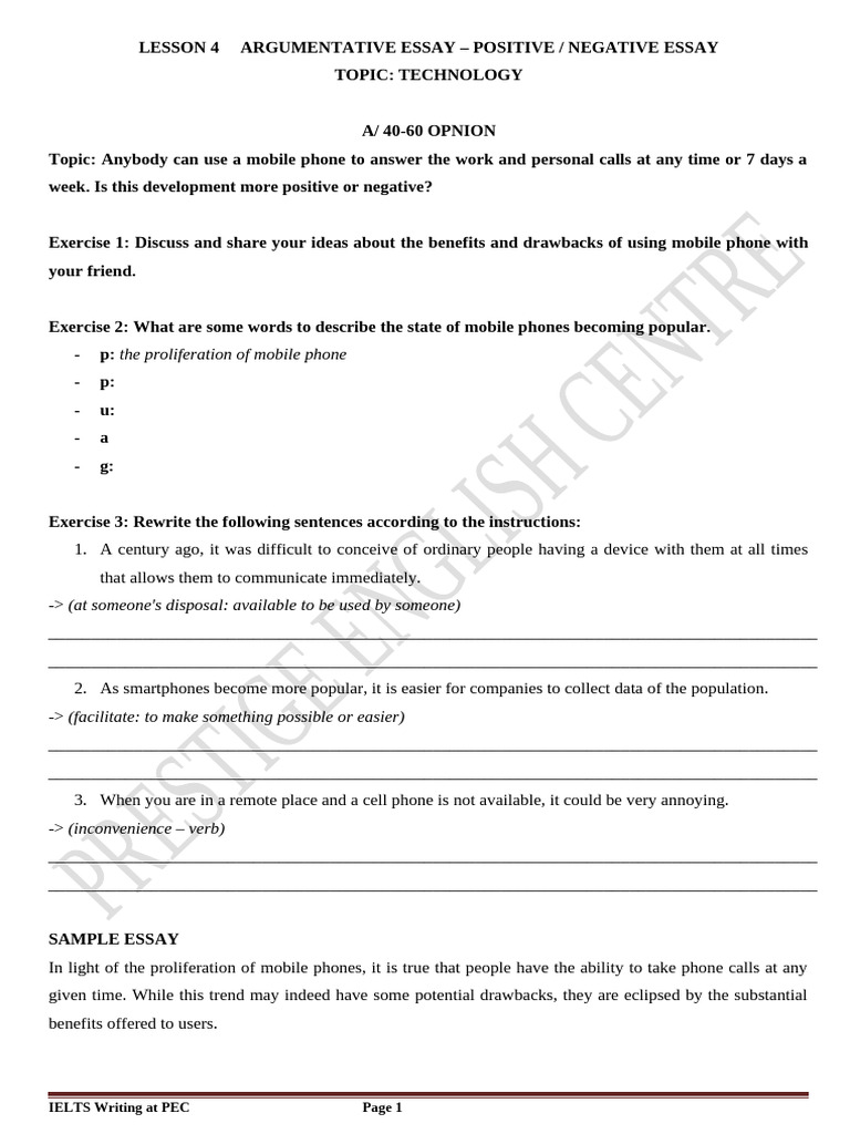 U4 - Positive - Negative Essay | PDF | Essays | Mobile Phones
