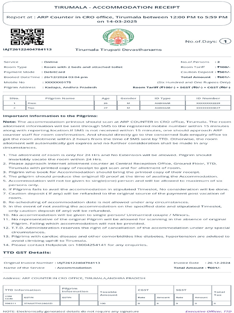 Accommodation Receipt | PDF