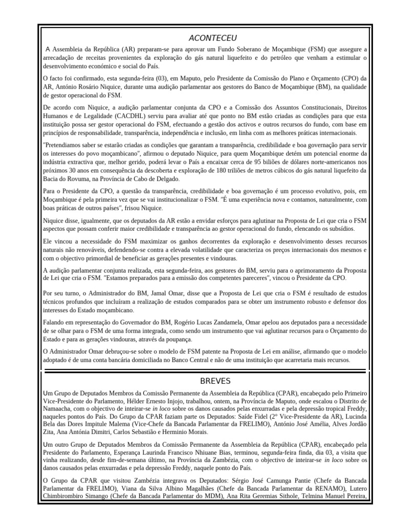 Assembleia aprova Fundo Soberano em Moçambique | PDF | Moçambique ...
