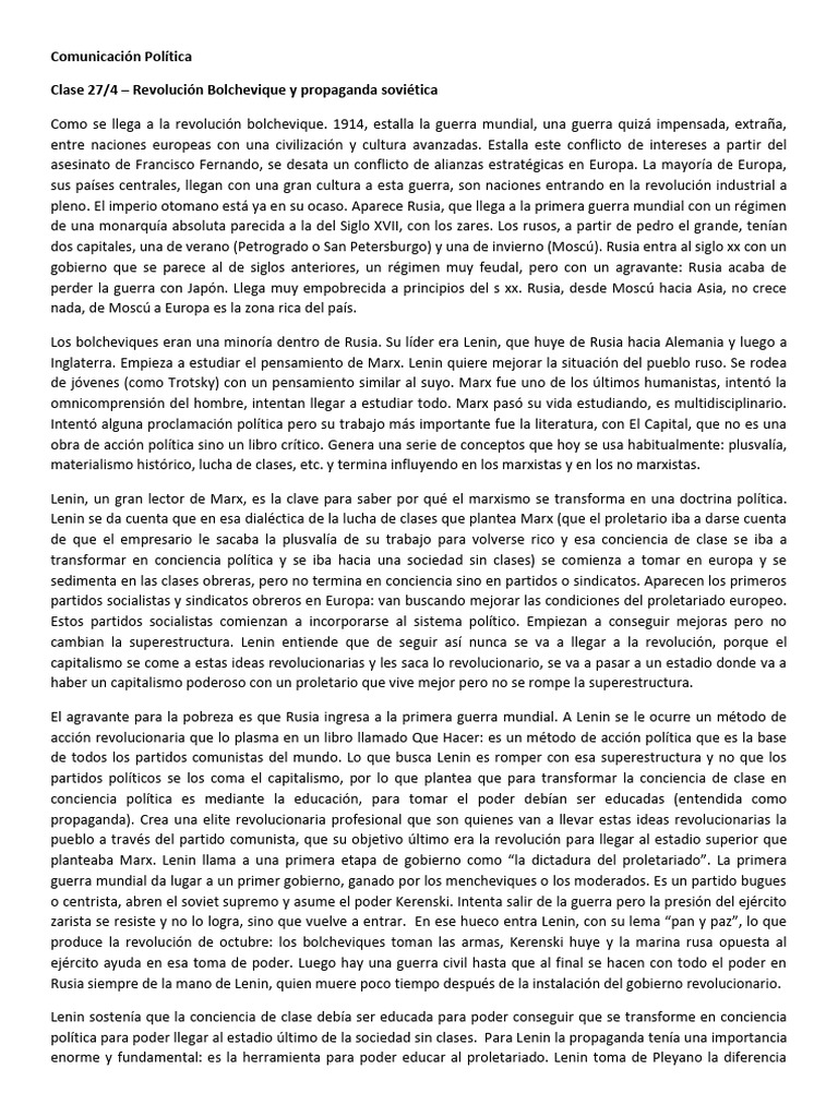 Comunicación Política Resumen Requiere | PDF | Vladimir Lenin | marxismo