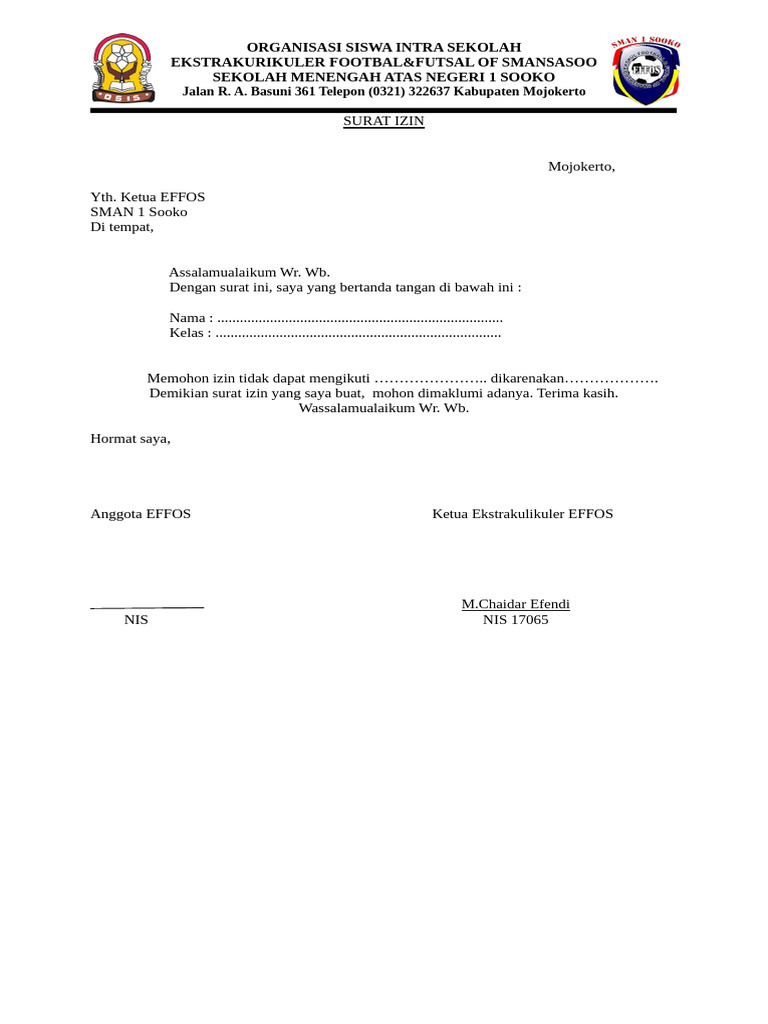 FORMAT SURAT IZIN EKSTRA | PDF